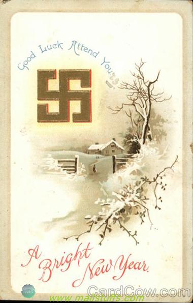 Swastika in american antique greeting cards